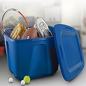 HOMZ 18 Gallon Medium Standard Stackable Plastic Storage Container Bin with Secure Snap Lid for Home Organization, Blue, 4 Pack