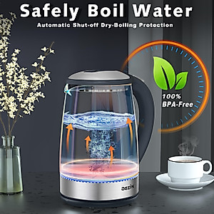 Dezin Electric Kettle, 2L Electric Water Heater, Glass Electric Tea Kettle, 304 Stainless Steel Hot Water Kettle Warmer with Fast Boil, Auto Shut-Off & Boil Dry Protection, for Coffee, Tea
