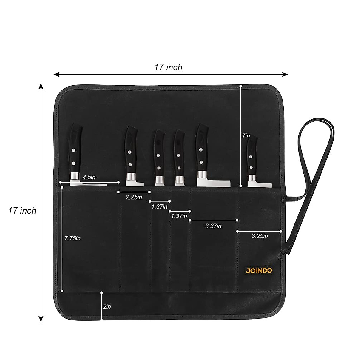 JOINDO Knife Roll Bag, Chef’s Knife Roll Bag, Heavy Duty Chef Knife Roll Bag with 6 Slots, Waxed Canvas Knife Bag Roll, Knife Pouch Holder for Home Kitchen Travel Camping