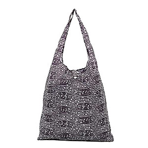 ECO CHIC Lightweight Foldable Reusable Shopping Bag | Water Resistant Shopping Tote Bag | Folds Into Attached Pouch for Storage | Made from Recycled Plastic Bottles (Music Black)