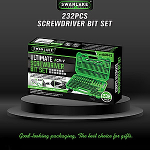 SWANLAKE 232PCS Ultimate Screwdriver Bit Set,Chrome Vanadium Steel Driver Bit Set, Includes Security Bits,Nut Driver, Ratchet Wrench and Bits Holder