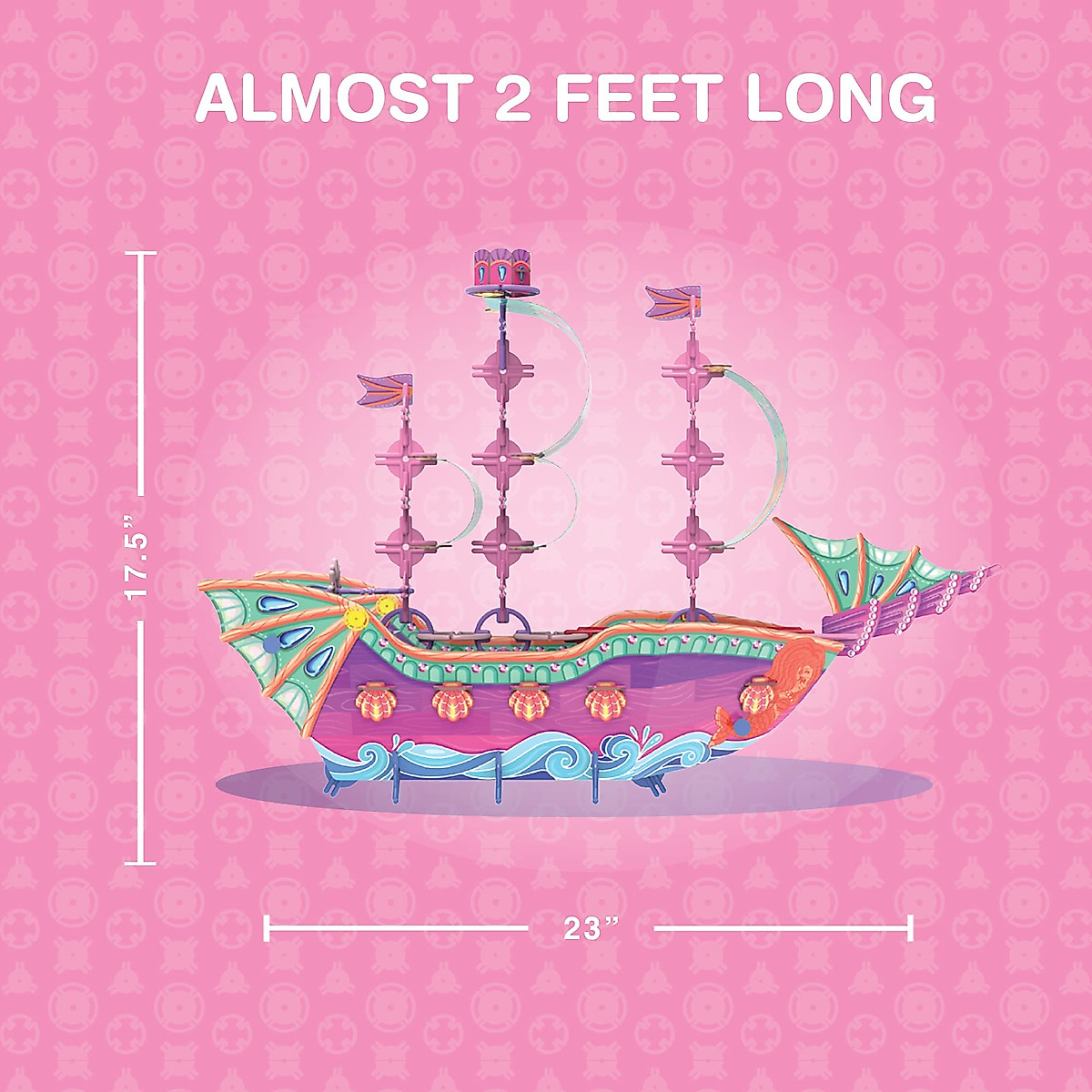 PINXIES Marvelous Mermaid Ship | Build-Your-Own Magical Boat Play Set, Kids 3D Puzzle Toy - STEM Girl Toys Ages 6-7 and Up