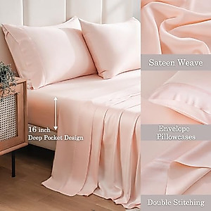 Bedlifes Queen Size Sheet Set Cooling Sheets Rayon Derived from Bamboo-400TC Breathable Luxury Bed Sheets,Sateen Silky Bedding Sheets-16 Deep Pocket Ultra Soft 4 Pieces(Rose Pink,Queen)