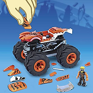 MEGA Hot Wheels Monster Trucks Building Toy Playset, Tiger Shark with 187 Pieces, 1 Micro Action Figure Driver, Orange and Black, Kids Age 5+ Years
