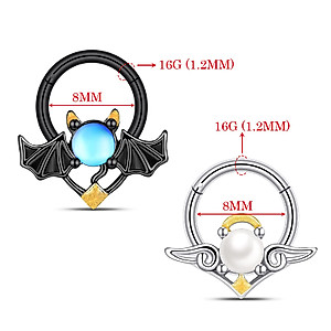 Stuppendux 2pcs 16G 1.2MM Stainless Steel Angel and Demon Piercing Septum Rings Pierced Nose Ear Cartilage Ring Couple Style Diameter 10mm