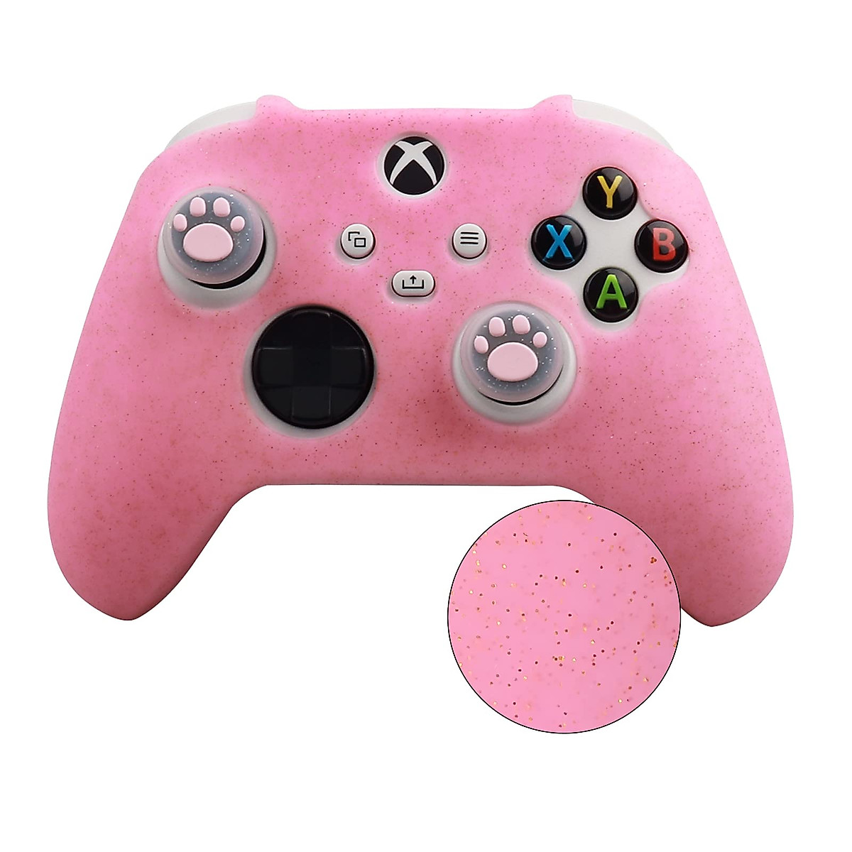 RALAN Glitter Controller Skin for Xbox Series, Anti-Slip Silicone Controller Cover Protector Case Compatible for Xbox Series Gamepad Joystick with 4 Cat Caps and Black Pro Thumb Grip x 8.