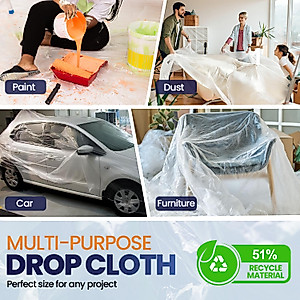 Ecotez 6 Pack 12 x 9 ft Extra Large Painter’s Plastic Drop Cloth Painting Sheet-Light & Durable Dust Cover-Clear Plastic Sheet-Plastic Sheeting-Plastic Cover-Paint Drop Cloth- Plastic Floor Protector