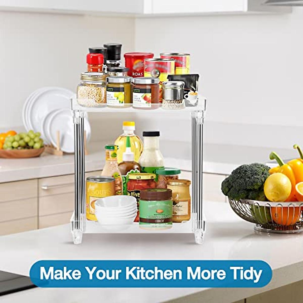 KPX Bathroom Makeup Organizer, Acrylic Cosmetics Storage Holder Rack Kitchen Utility Vanity Countertop Shelves for Room Organizers, Make Up, Home School, Dorm Room Office Essentials-Large(2-Tier)