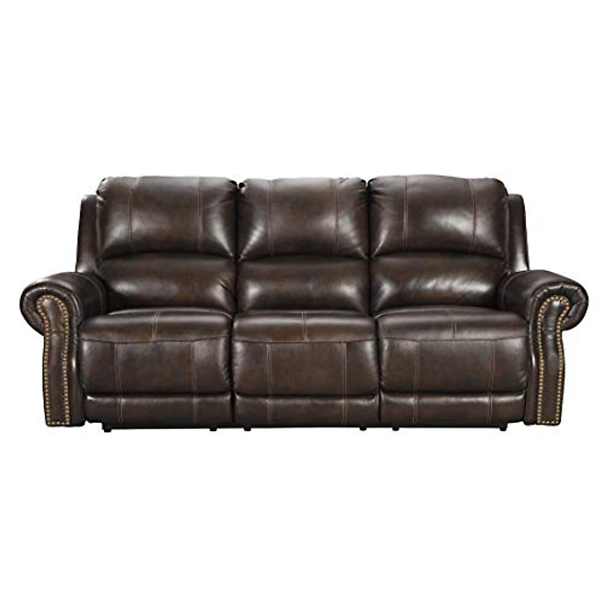 Signature Design by Ashley Buncrana Traditional Power Reclining Sofa with USB Charging Port, Brown