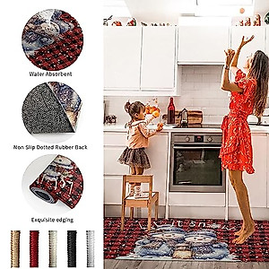 Christmas 2Pcs Kitchen Rugs, Anti Fatigue Kitchen Mat Non Slip Rug Runner Comfort Standing Floor Mats Kitchen Carpet Set for Sink, Laundry - Christmas Cartoon Snowman Red Black Plaid