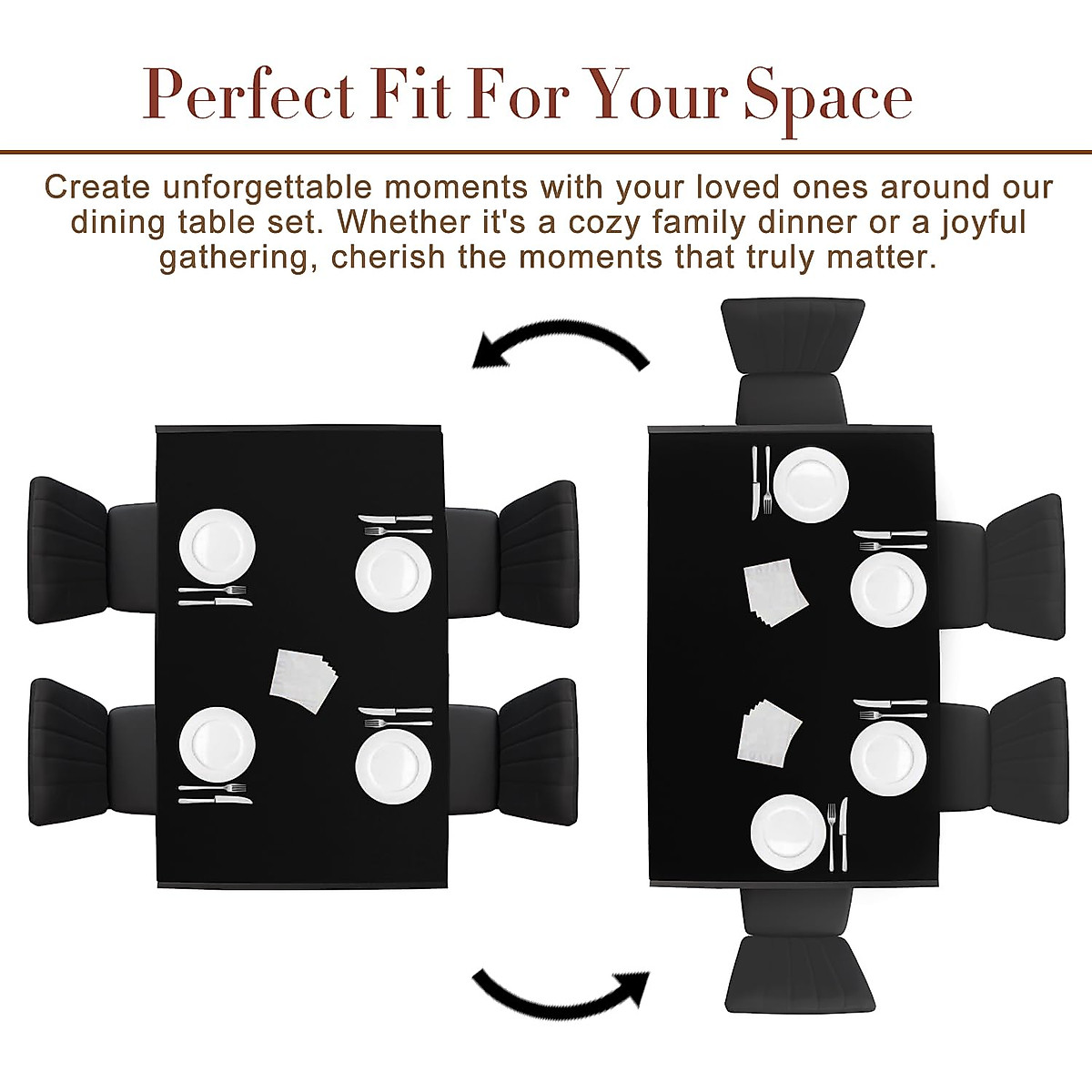 ELRINA Super Stable Dining Table Set for 4, 5-Piece Kitchen Table and Chairs for 4, Modern Glass Dining Room Table & PU Leather Metal Chairs, Kitchen Table Set for Small Spaces, Breakfast Nook, Black