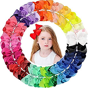 Choicbaby 28pcs 6 Inches Grosgrain Ribbon Hair Bows Large Hair Bows Alligator Clips Hair Accessories for Baby Girls Toddlers Teens