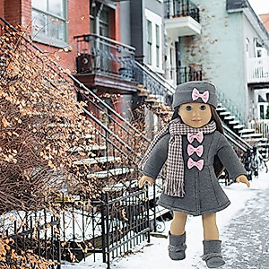 Emily Rose 18-inch Doll Clothes - Grey and Pink 4 PC 18" Doll Winter Coat Outdoor Outfit, Includes Matching Hat, Boots and Scarf | Compatible with American Girl Dolls