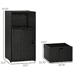 Outsunny Outdoor Towel Rack & Pool Toy Cabinet/Hot Tub Accessory Storage, Waterproof PE Rattan Cabinet & Basket Drawer for Indoor, Swimming Pool, Spa, 24"x24"x47", Dark Brown