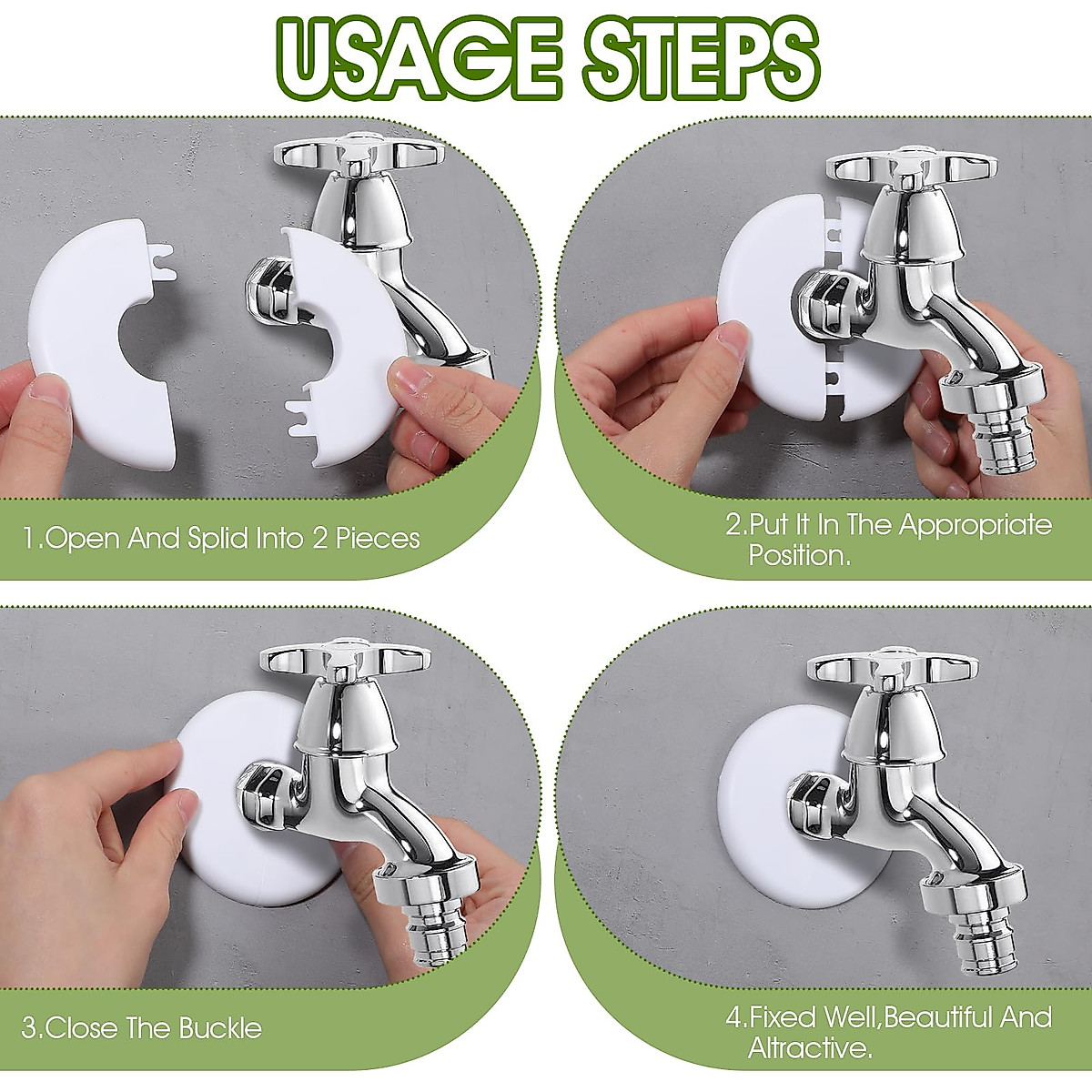 2PCS plumbing cover plates, Buckle Design pipe flange Self-Adhesive wall split flange for kitchen, bedroom, bathroom, Faucet，decoration(Round, Square）