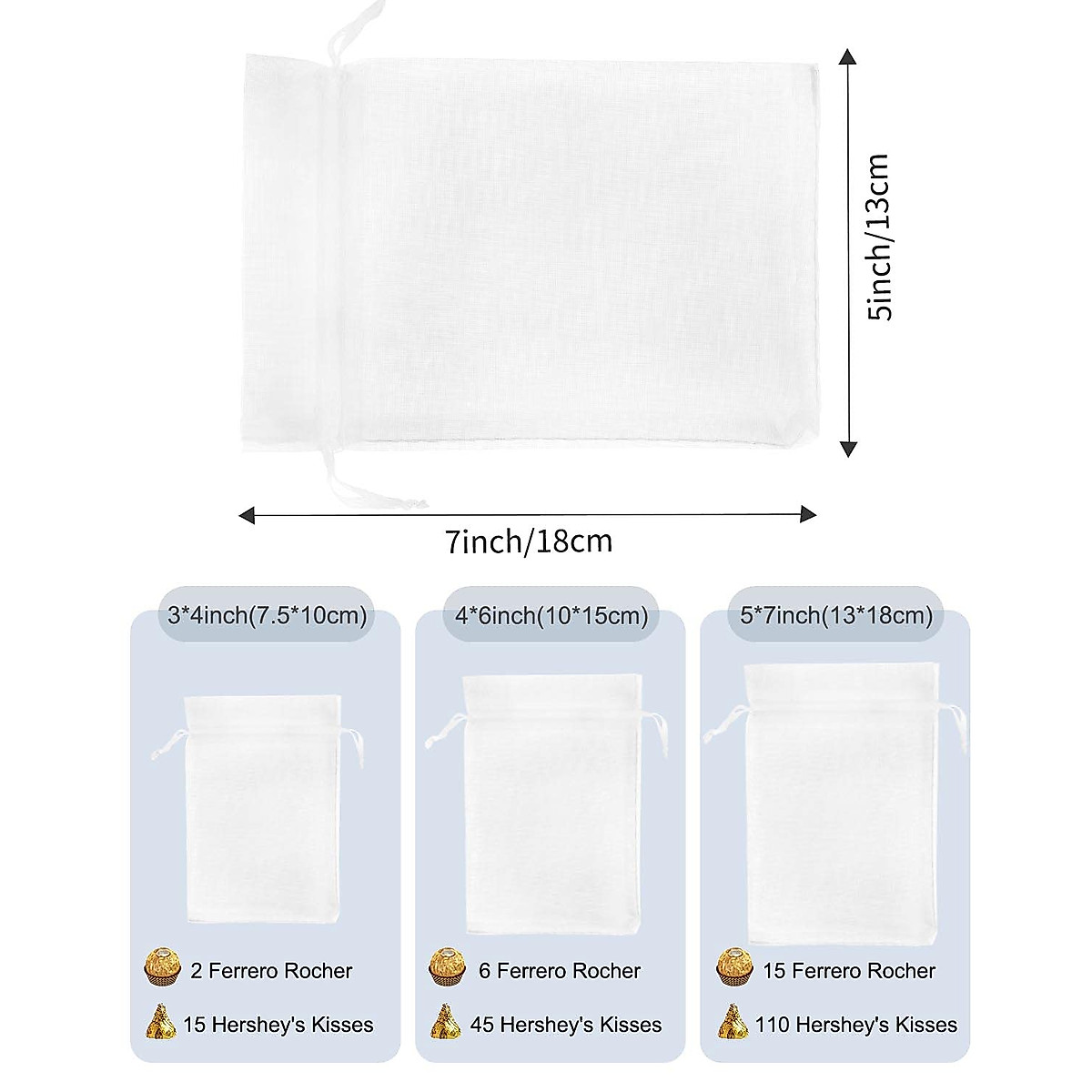 Kslong 100PCS Sheer Organza Bags Drawstring 4x6, Small Jewelry Mesh Bags Drawstring, Mesh Party Wedding Favor Bags for Small Business,Gift,Candy,Bracelet Packaging,Empty Sachet Bags (White)