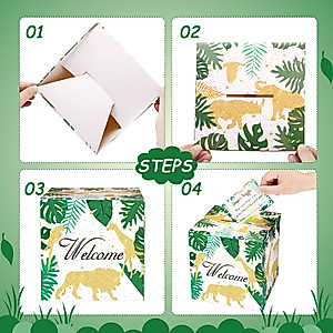 51 Pieces Safari Baby Shower Card Box Holder and Advice Cards Safari Diaper Raffle Cards Diaper Raffle Game Box Tickets for Safari Jungle Zoo Animals Themed Baby Shower Party Decorations Supplies