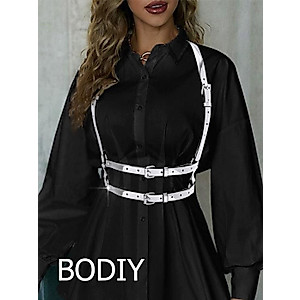 BODIY Women High Waisted Harness Belt Silver Mirror Waist Strap Belts Rave Punk Rock Belts