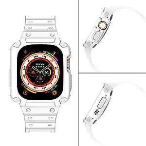 AIRYZGOOD Compatible for Apple Watch Band Ultra 2/1 49mm with Bumper Case,Rugged Men Bands Sport Protective Case Shockproof Protector Cover for iWatch Ultra 2/1 49mm(White,49mm)