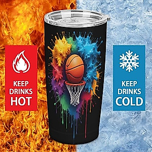 Colorful Basketball Splash 20 OZ Stainless Steel Tumbler Travel Car Coffee Mug with Straw Lid Cleaning Brush Coffee Tumbler Mug for Women Men