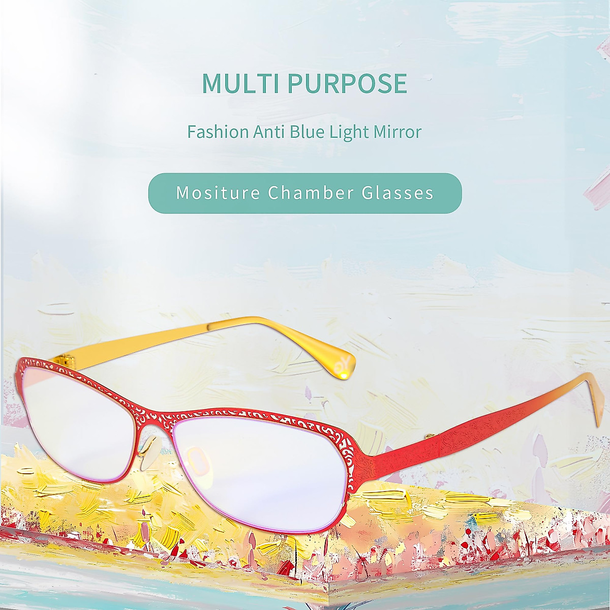 Yourga Moisture Chamber Glasses for Dry Eyes, Blue Light Blocking, Moisture Chamber Goggles with Stainless Steel Frame, Anti-Pollen, Aviod Allergens, Indoor or Outdoor for Men/Women(Red)