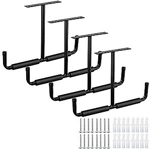HOME RIGHT Overhead Garage Storage Rack, 16.5 Inch Heavy Duty Ceiling Double Storage Hooks Utility Hanger for Hanging Lumber Ladder Tool Bike & Other Bulky Items (4 Pack, Black)