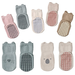 Baby Non Slip Socks Toddler Non-Skid Ankle Socks with Grips Anti-Slip Crew Cotton Socks for Infants Toddlers Girls Boys (1-3 T)