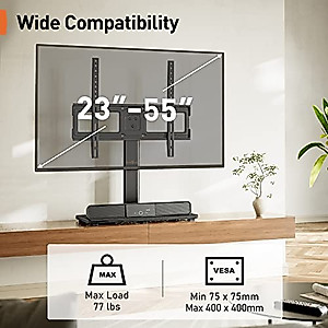 Perlegear Tabletop TV Stand, Universal TV Stand for 23–55 Inch LCD/LED/OLED TVs, Height-Adjustable with Tempered Glass Base & Cable Management, Holds up to 77 lbs, VESA 400x400mm, PGTVS02