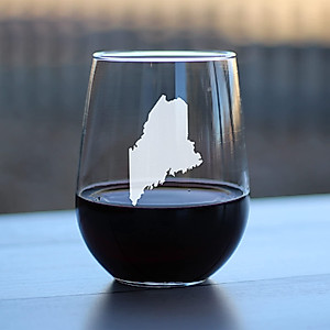 Maine State Outline Stemless Wine Glass - State Themed Drinking Decor and Gifts for Mainer Women & Men - Large 17 Oz Glasses