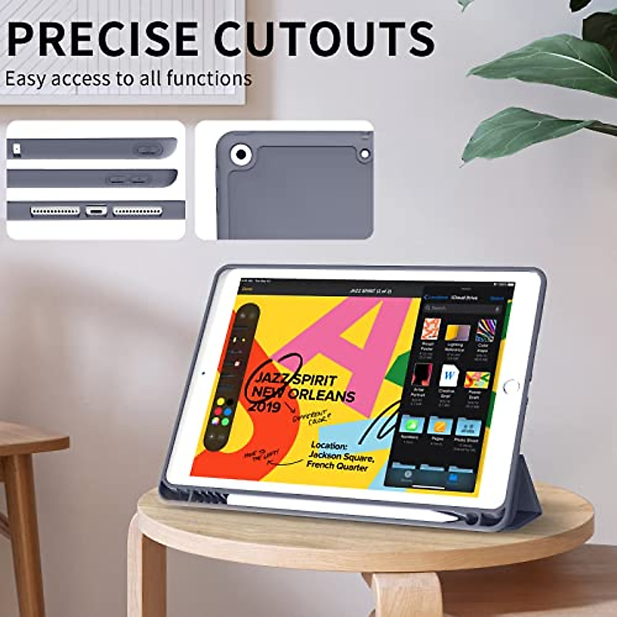 KenKe for iPad 9.7 Inch 6th / 5th Gen Case with Pencil Holder, Model A1822 / A1823 / A1893 / A1954, Trifold Stand & Soft TPU Back, Slim Protective Cover for iPad 6th Gen, Auto Sleep/Wake, Purple