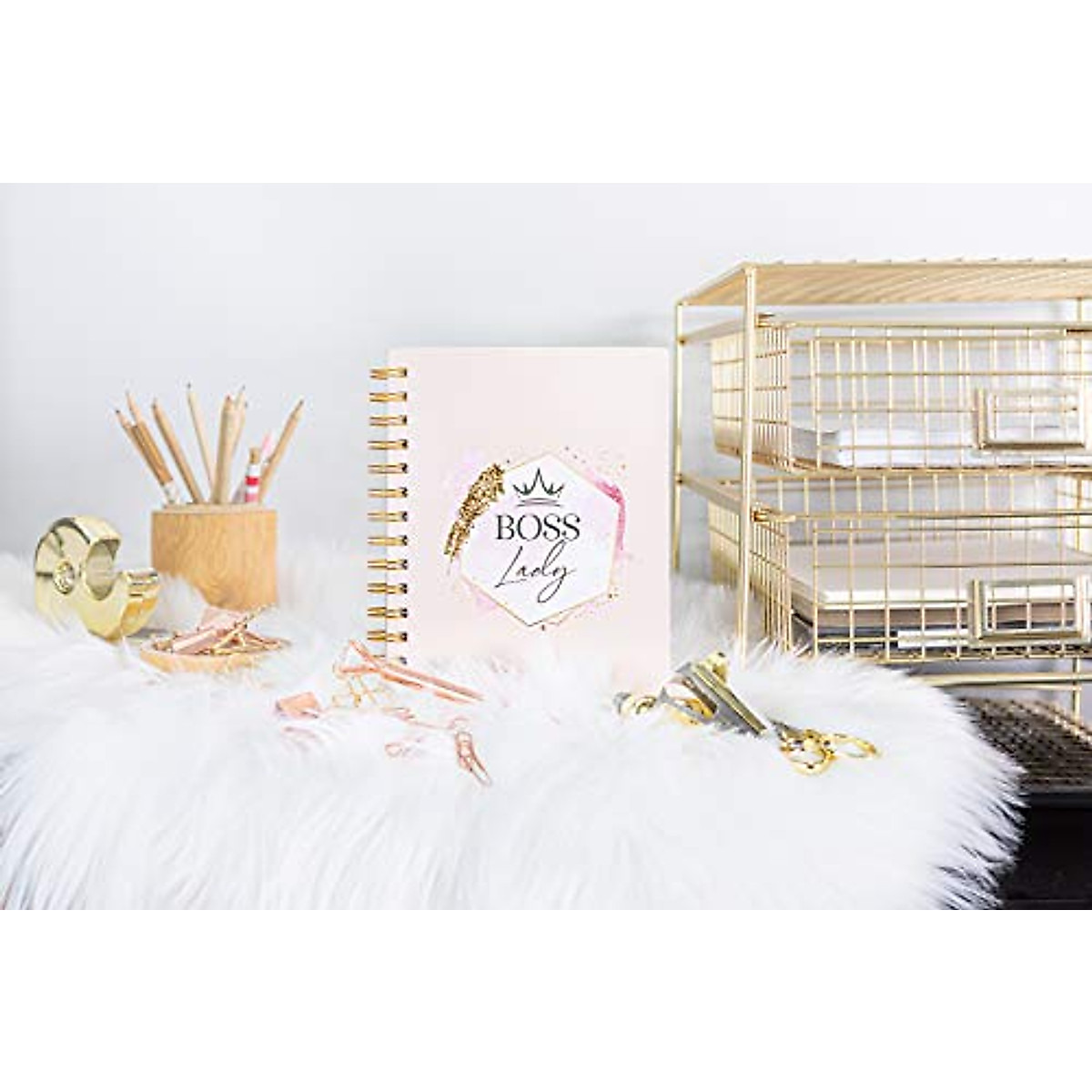 Boss Lady Notebooks for Women I Cute Spiral Journal Notebook with Diamond Pen by NINE ROYAL in a Gift Box - Rose Gold I Hard Cover, Thick and Lined Paper - Great Home or Office I Writing Journal