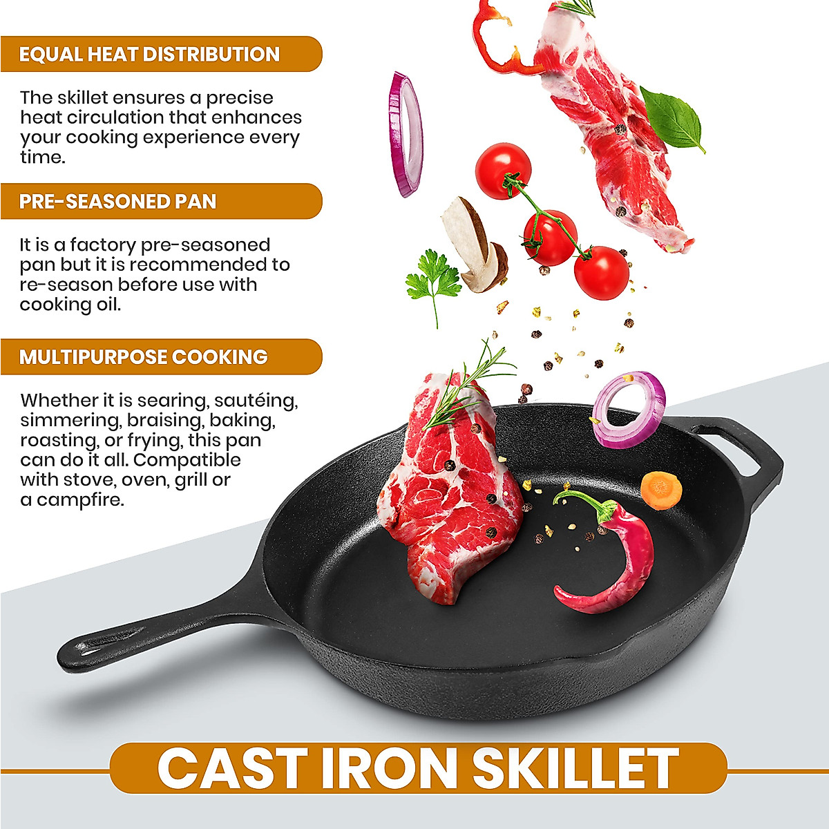Utopia Kitchen Pre-Seasoned Cast Iron Skillet 2 Piece Set– Professional 10 inch and 12 inch Cast Iron Skillets with Lids – Even Heat Distribution – Camp Fire Frying Pan – Safe Indoor and Outdoor Cookw