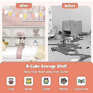 KOMFOTT Wood Twin House Bed with Trundle, Kids Playhouse Platform Bed Frame with Roof & 8 Storage Shelves, 2-in-1 Montessori Bed for Kids Boys Girls, No Box Spring Needed, White