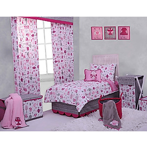 Bacati - Owls Pink/Grey Girls Cotton 3 Pc Full/Queen Comforter Set, Grey/Pink