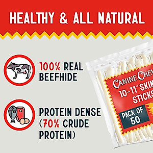 Canine Chews 10-11" Retriever Stick Rolls Rawhide for Dogs Skinny Sticks for Small Aggressive Chewing Dogs (50 Pack)