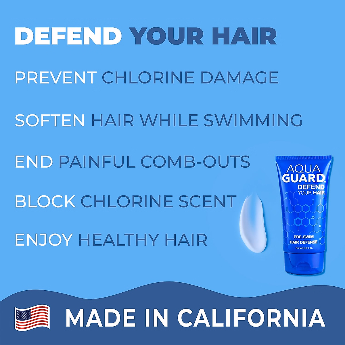 AquaGuard Pre-Swim Hair Defense | Prevents Chlorine Damage, Softens Hair | Color Safe, Leaves Hair Smelling Great | 5.3 oz (1 Pack)