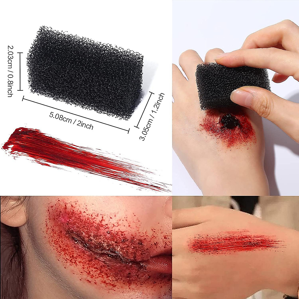 BOBISUKA 4 Piece Halloween SFX Special Effects Makeup Kit - Modeling Scar Wax + Coagulated Blood with Spatula Tool and Black Stipple Sponge All in One (VAMPIRE SET)
