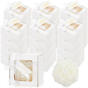 Threlaco 24 Sets Wedding Gift Candle Scented Flower Candle Gift Bridal Shower Favor Flower Candles Ribbon Thank You Tags for Wedding, Bachelorette Party Anniversary, Birthday Favor Supply Decorations