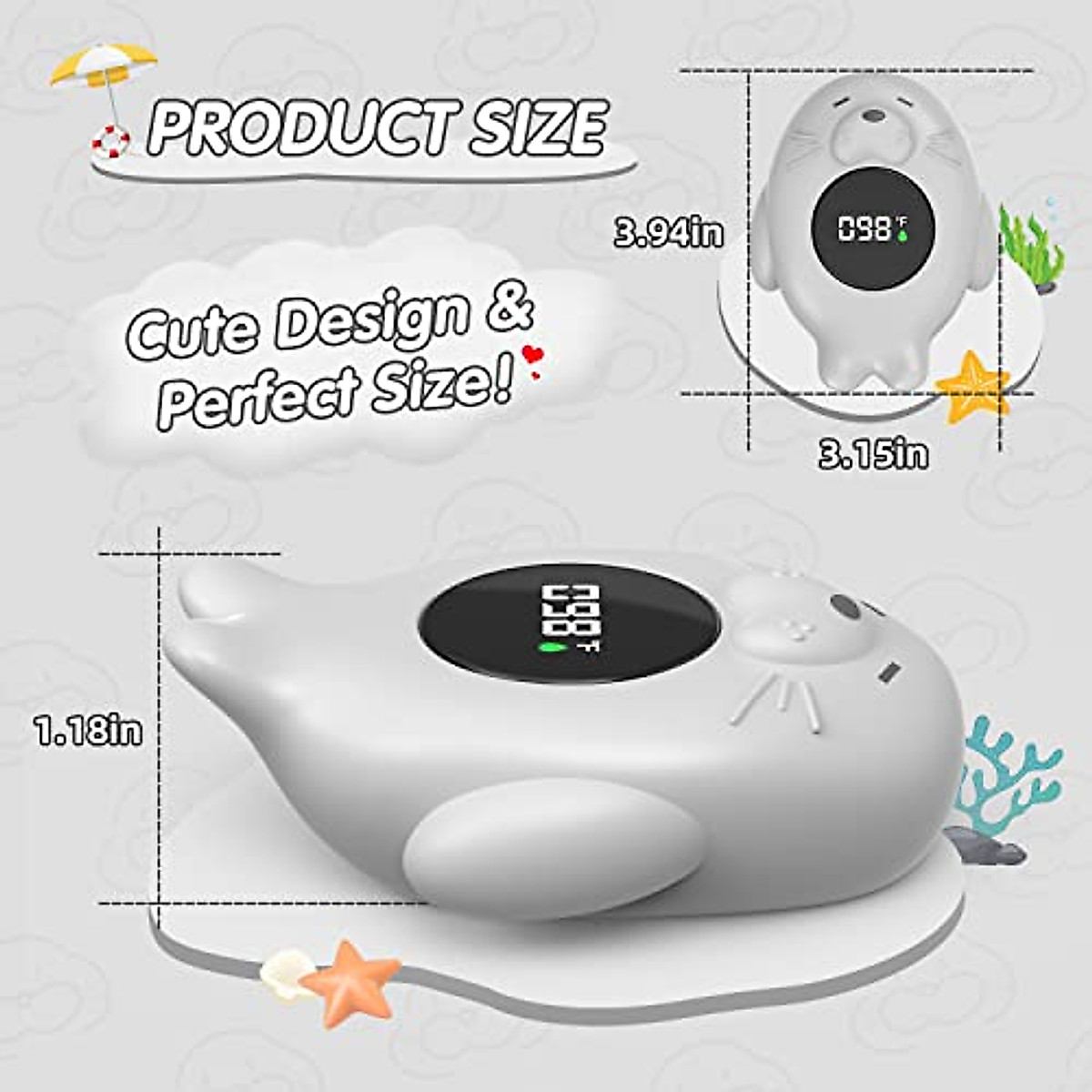 Baby Bath Thermometer Safety, Auto ON/Off Waterproof Bathtub Thermometer with Temperature Warning, Rubber Sea Otter Pool Floating Toy for Infant Toddler Bathing