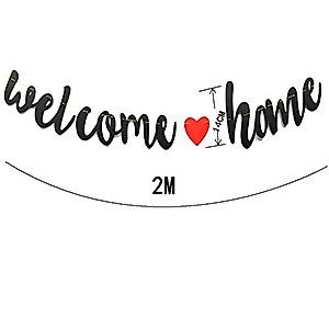 Welcome Home Black Glitter Banner for Housewarming Patriotic Military Decoration Family Party Supplies Bunting Photo Booth Props Sign Pre-Strung