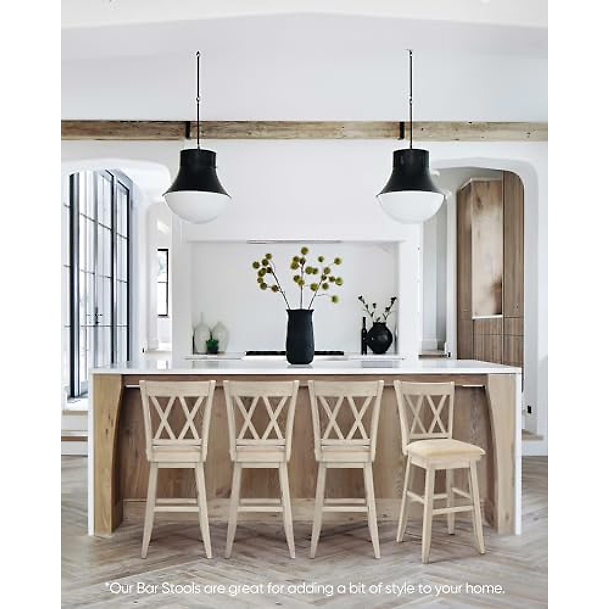 Bar Stools Set of 3, 30.3" Seat H for 39.3"~41.3" Counter Height, 360° Swivel Modern Bar Stool with Curved Wooden Back, Luxury Cloth Fabric Upholstered Counter Stools for Kitchen Island Counter