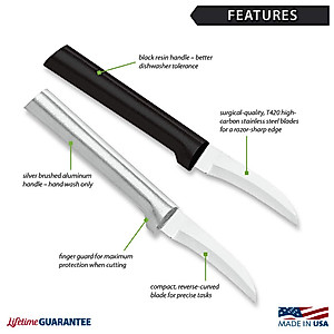 Rada Cutlery Curved Paring Knife Blade Stainless Steel Resin USA, 6-1/8 Inch, Black handle