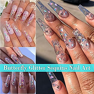 SKEMIX Butterfly Confetti Glitter Laser Sequins for DIY Crafts, Nail Art Decoration, Party Decoration - Holographic Silver, 4mm, 10g