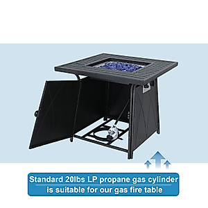 Gas Fire Pit Table 50,000 BTU Square Outdoor Propane Fire Pit Table Fireplace for Patio Garden Camping Outdoor Heating with Blue Fire Glass