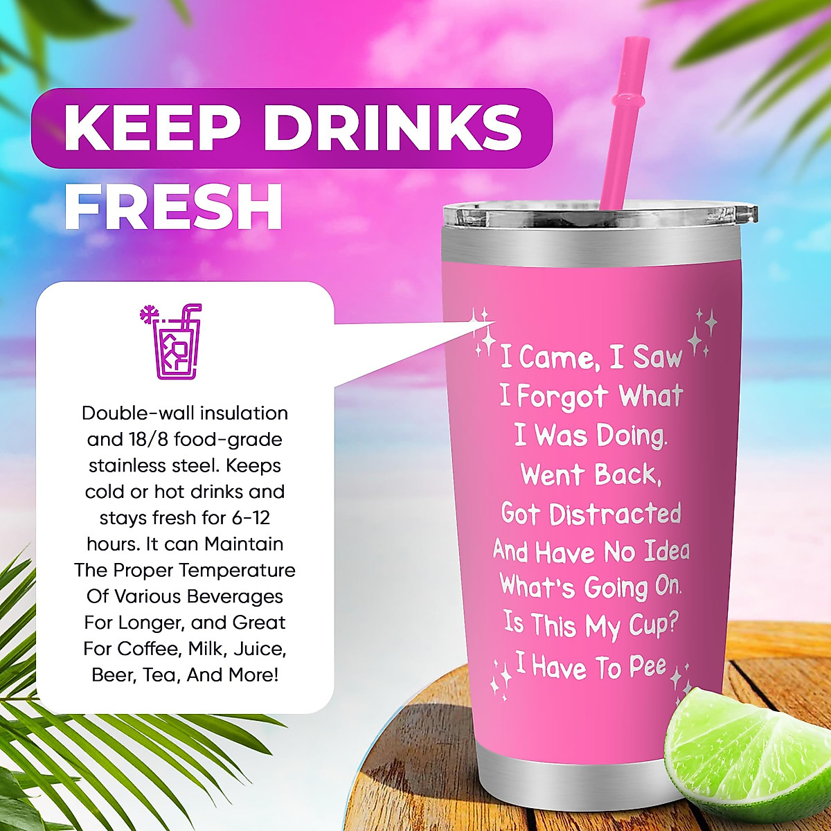 Birthday Gifts for Women/Men-I Came I Saw I Forgot Tumbler 20oz-Funny Coffee Mug,Senior Citizen Gift, Retirement Gifts,60th 70th 80th Birthday Presents for Men Women,Insulated Mug-HP