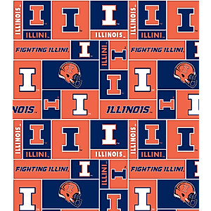 College University of Illinois Fighting Illini Print Fleece Fabric By the Yard