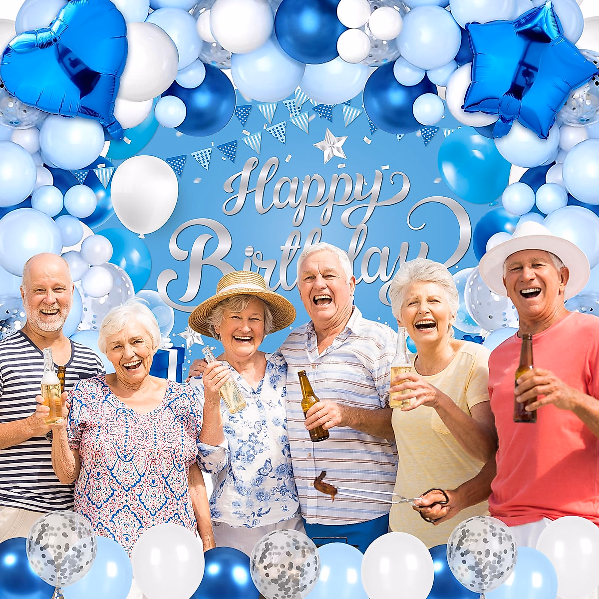 Light Blue Birthday Party Decorations Light Blue Birthday Backdrop Banner Light Blue Birthday Decorations with Heart Star Foil Balloons Tablecloth Party Supplies for Boys Girls Birthday Baby Shower