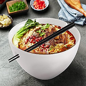 AVLA 2 Pack Porcelain Ramen Bowls, 15/26 OZ Japanese Udon Noodle Miso Bowls with Chopsticks, Deep Soup Bowl Set with Holes for Pho, Soba, Dipping Dishes, Dishwasher and Microwave Safe