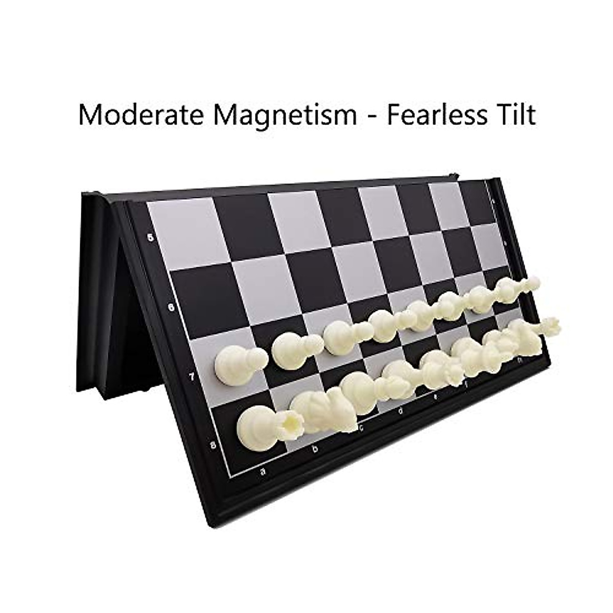 12.5" Magnetic Chess Set with Folding Chess Board Outdoor Travel Portable Chess Set for Adults and Kids, Black & White Color