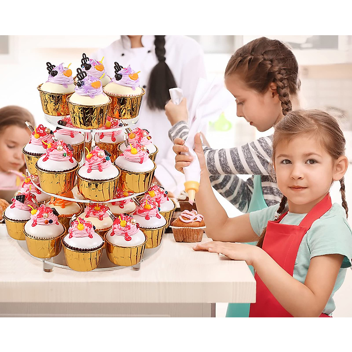 HAOWUJIN Cupcake Stand for 24 Cupcakes, Round Acrylic Cupcake Stand for Wedding Birthday Party Baby Shower Dessert Table for Parties Display, 3 Tier Clear Cupcake Tower Stand…